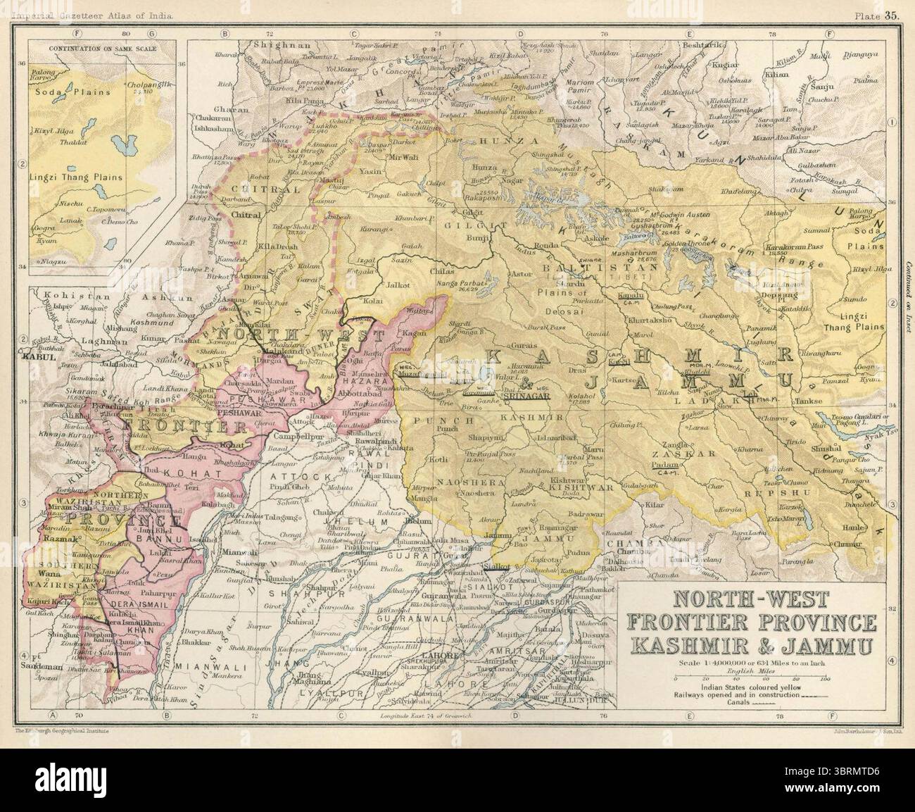 Map of the North-West Frontier Province and Jammu & Kashmir in British ...