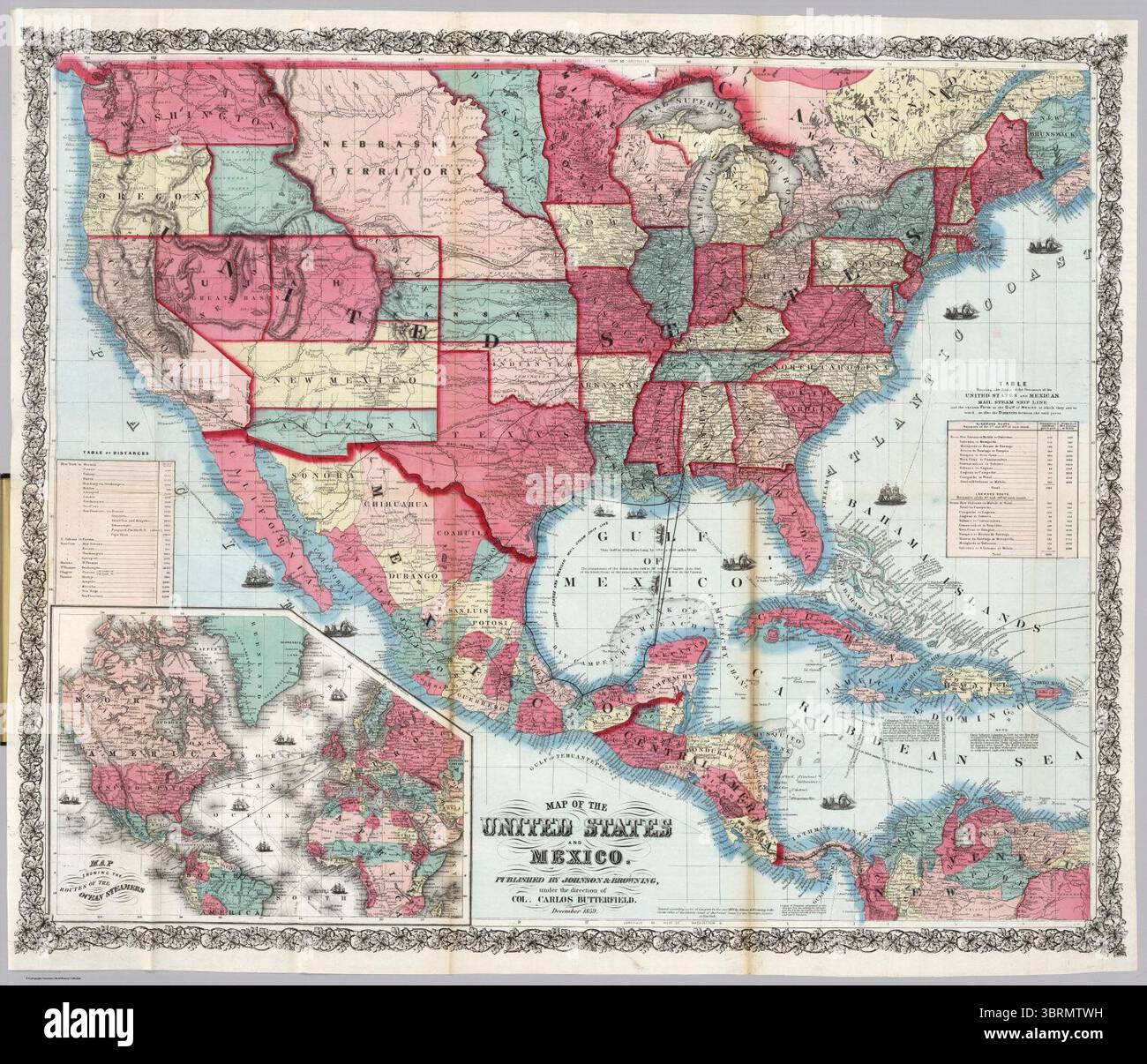 Map of the United States and Mexico, 1860 Stock Photo - Alamy