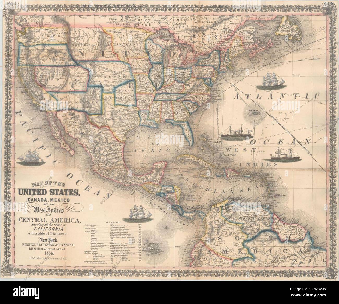 Map of the United States, Canada, Mexico and the West Indies with ...