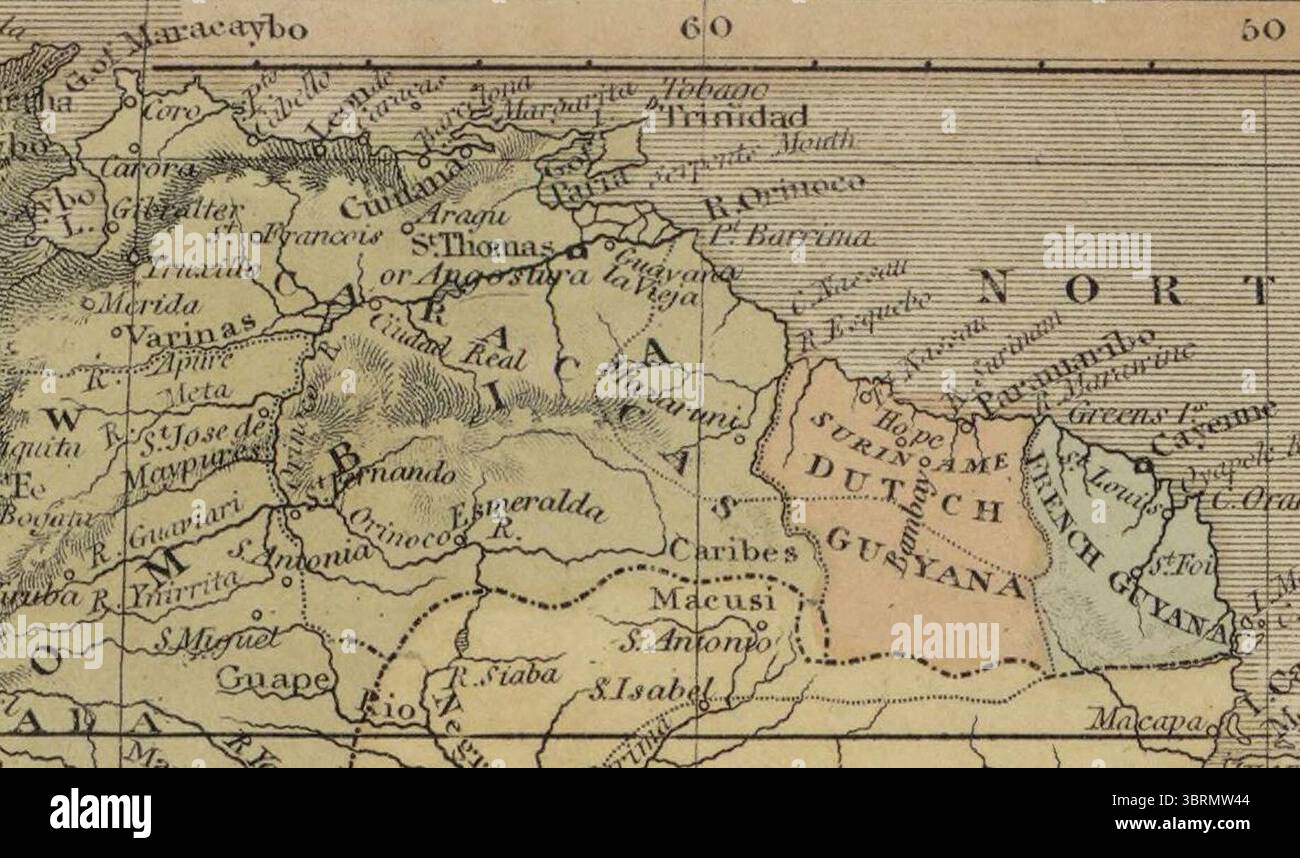 Map of Venezuela and Dutch and French Guiana in 1822 (cropped Stock ...