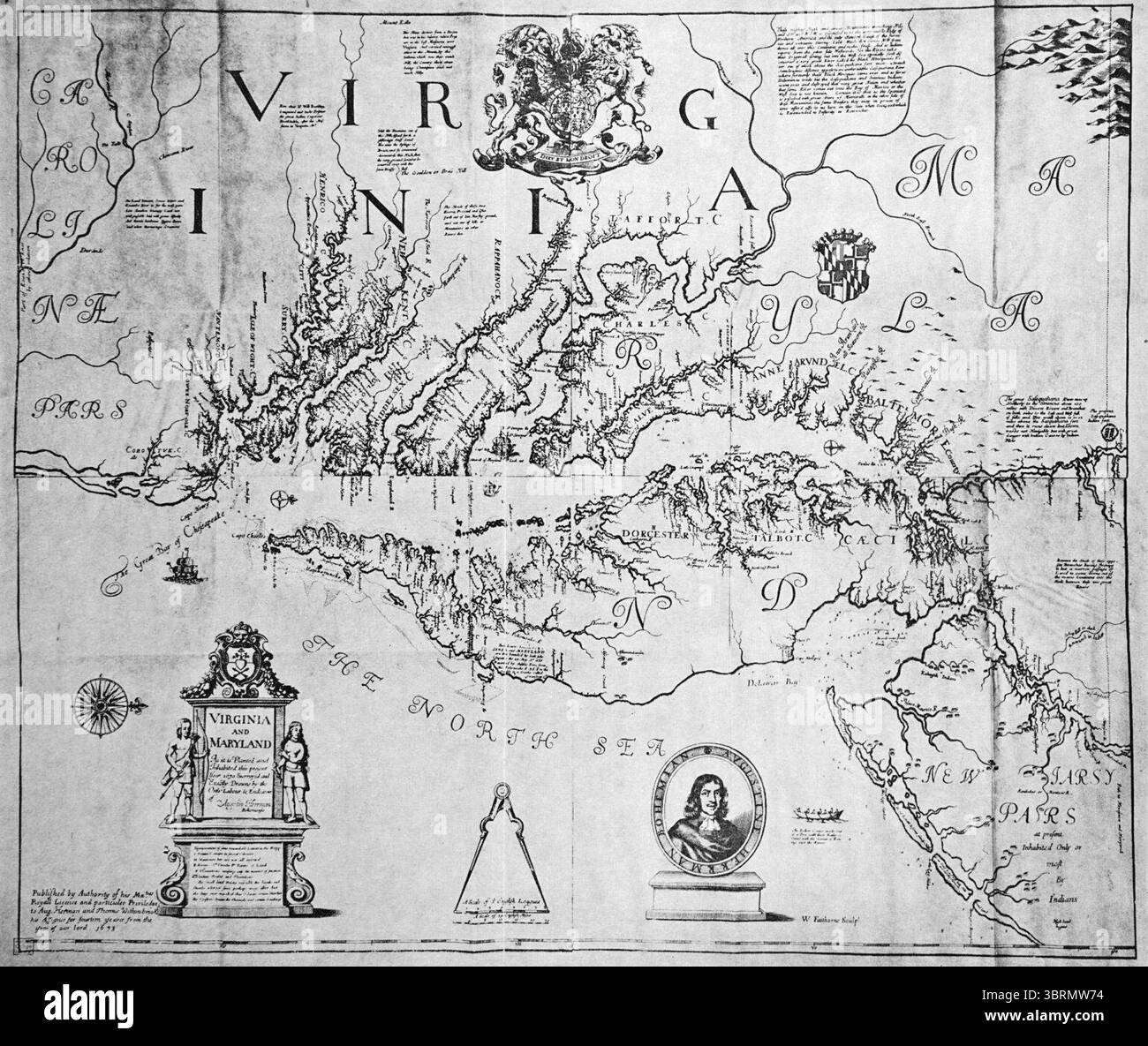 Map of Virginia and Maryland by Augustine Herrman Stock Photo - Alamy