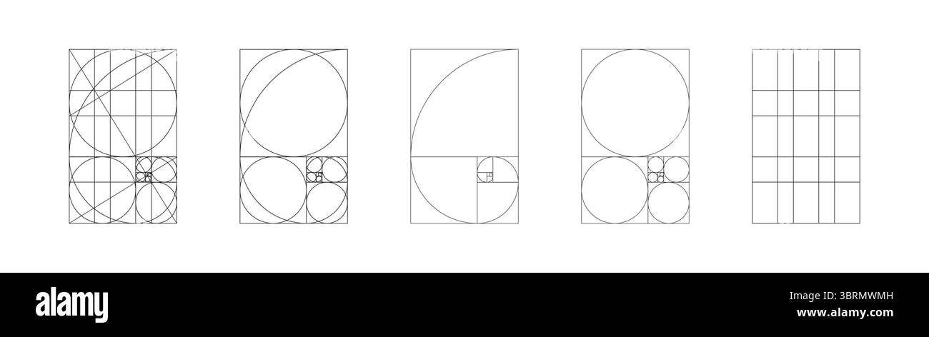 Golden ratio template minimalist set. Method golden section mockups. Fibonacci array, numbers ...