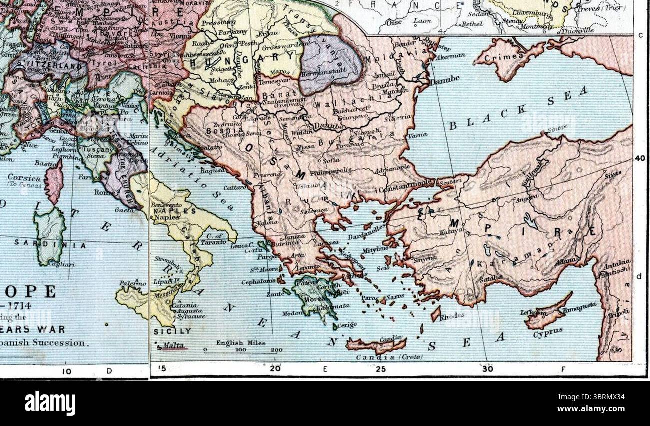 Map-of-Europe-1600-1714-1899 w ak johnston history atlas Stock Photo ...