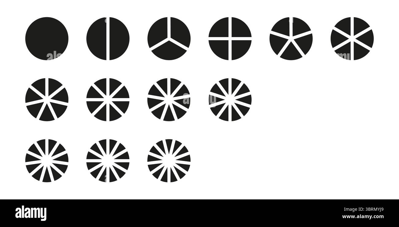 Circle division on from 1 to 13 equal parts collection. Infographic ...