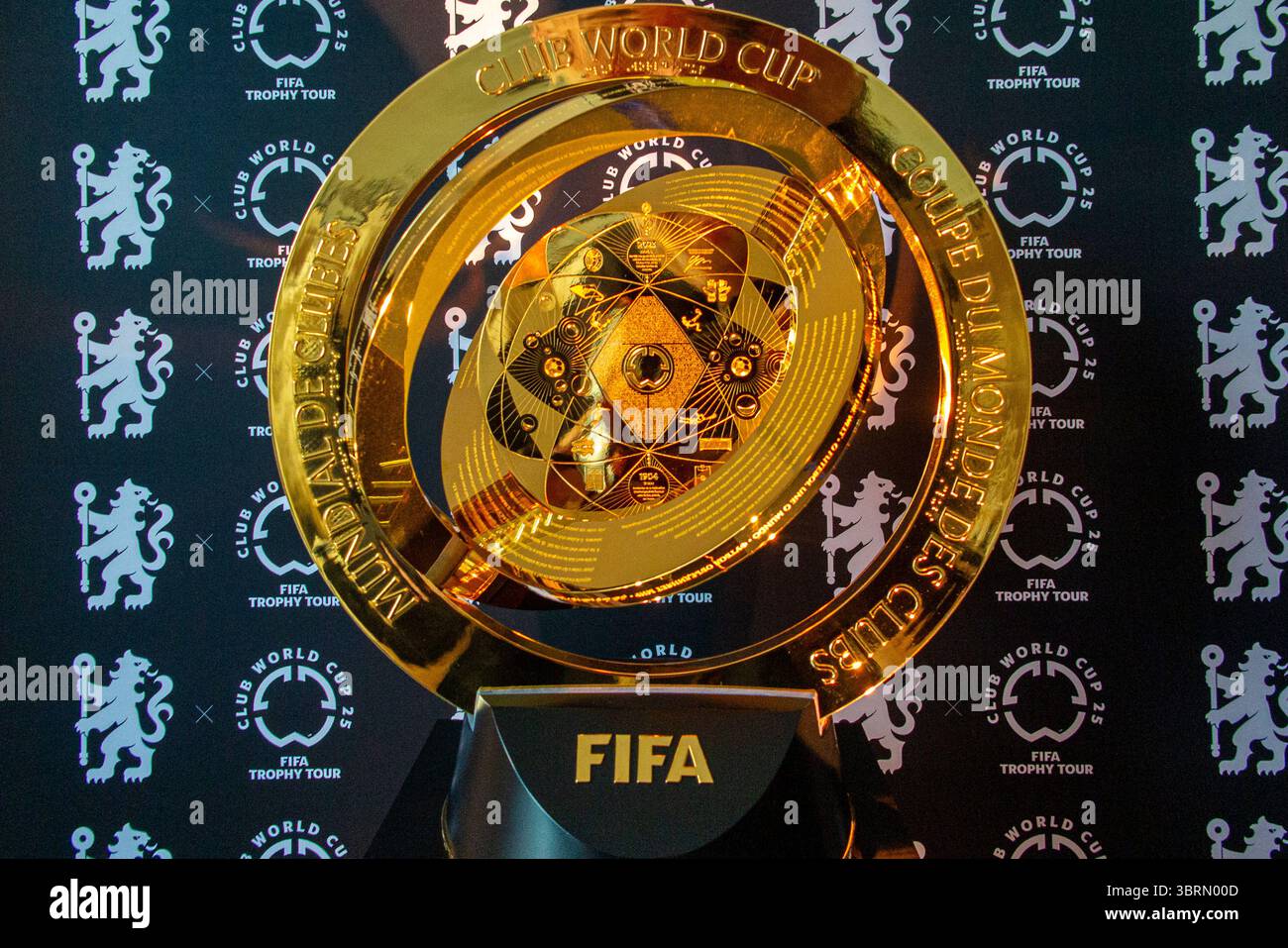 FIFA Club World Cup Trophy on display at Chelsea Football Club, prior ...