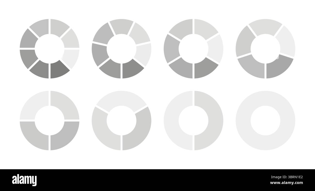 Monochrome diagram with 1, 2, 3, 4, 5, 6, 7, 8 equal sections, steps ...