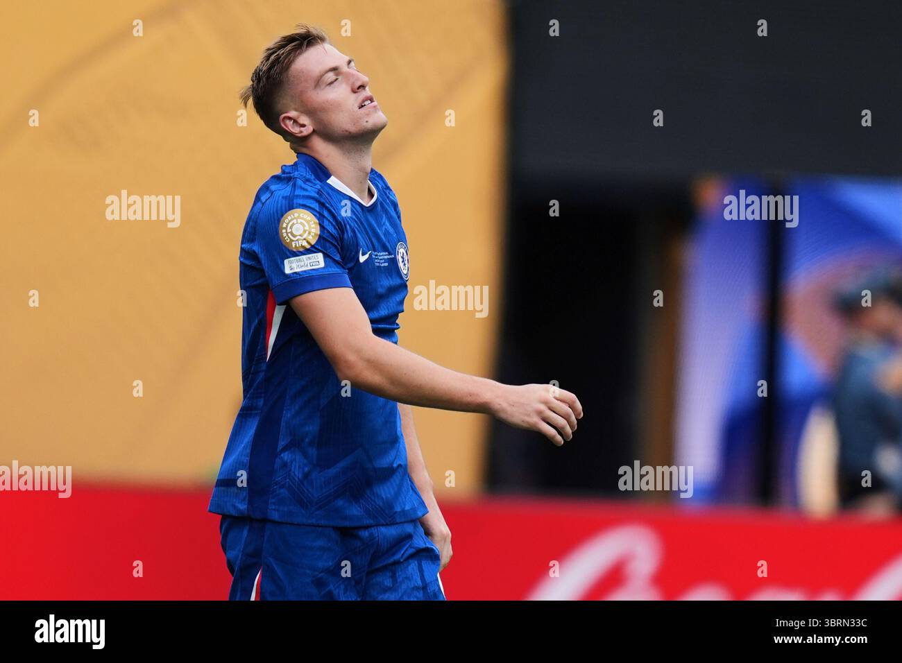 Chelsea's Liam Delap (9) reacts after missing a chance at goal during ...