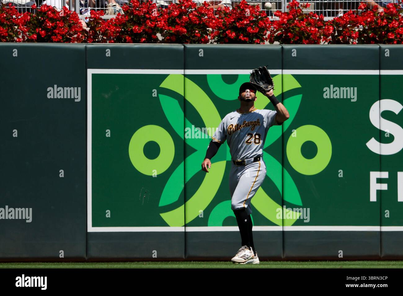 Pittsburgh Pirates left fielder Tommy Pham catches a fly ball for an ...