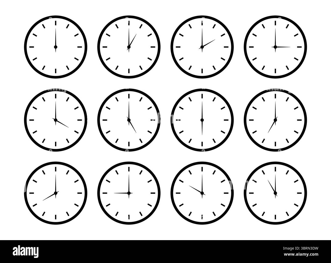 Set of clock icons. Round clocks faces with different time. Time ...