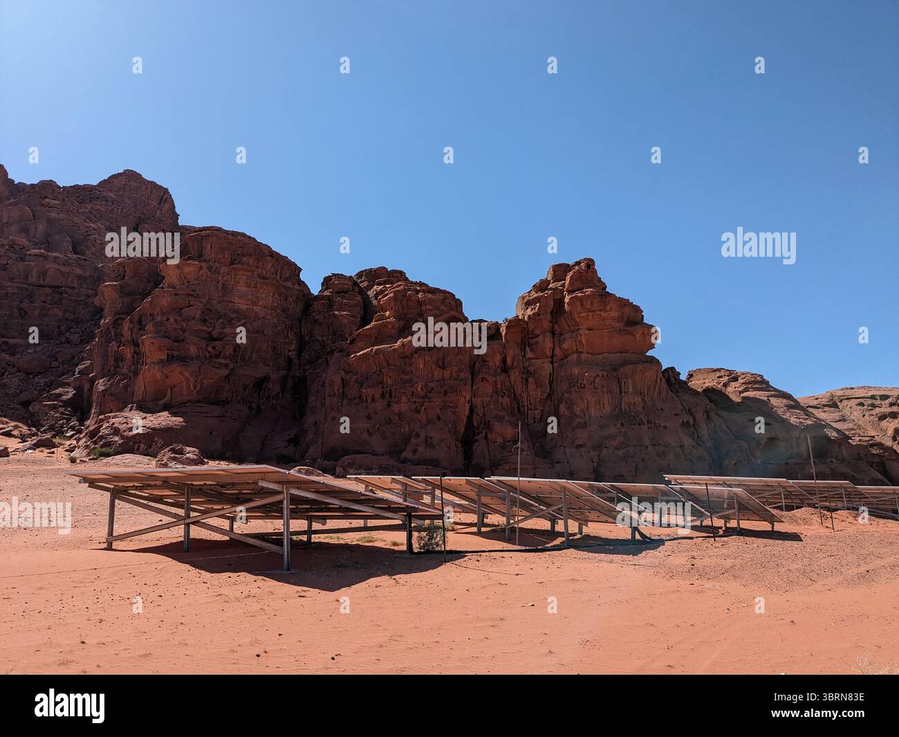 solar power plant in Wadi Rum desert in Jordan,Arabia, red sand dunes ...