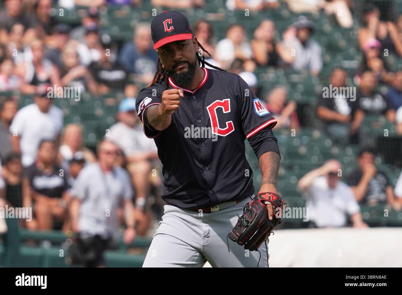 Cleveland Guardians relief pitcher Emmanuel Clase celebrates after his ...