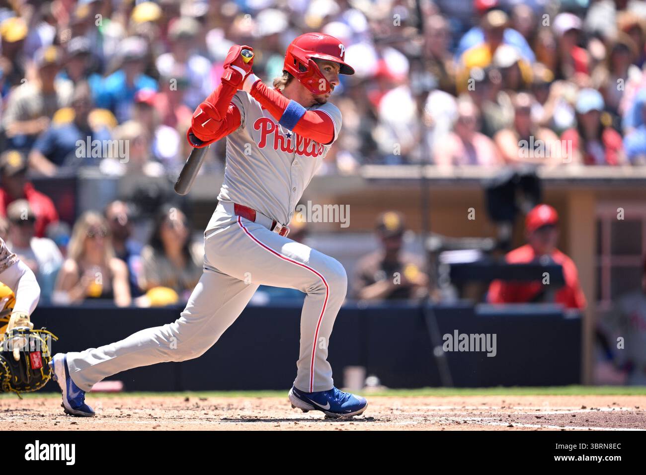 Philadelphia Phillies' Bryson Stott singles during the third inning of ...