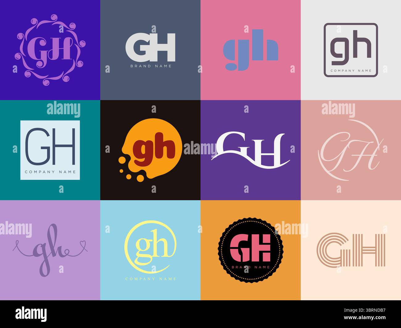 GH logo company template. Letter g and h logotype. Set different ...