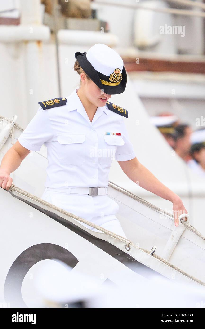 Marin. Spain. 20250713, Crown Princess Leonor arrives onboard of Juan ...