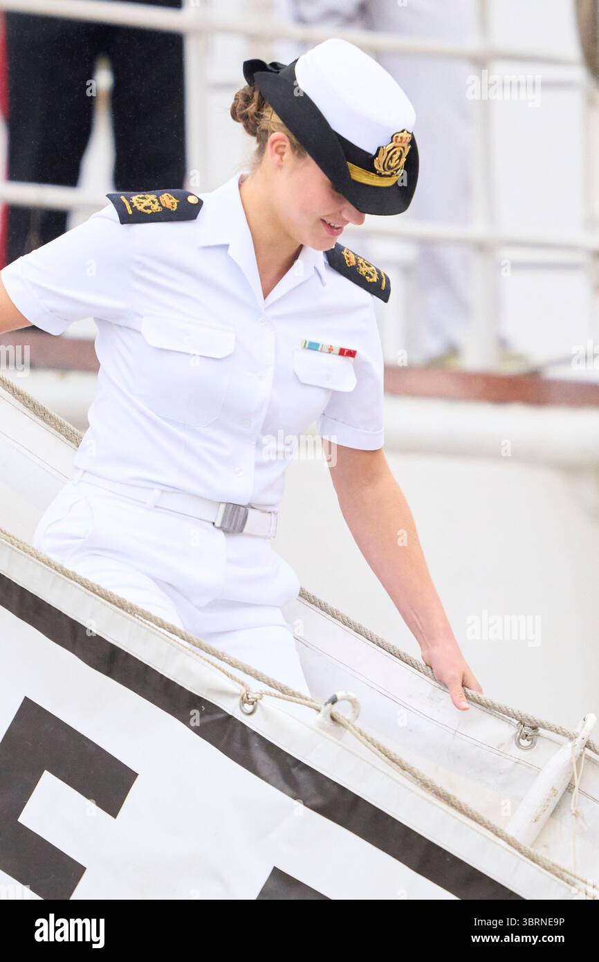 Marin. Spain. 20250713, Crown Princess Leonor arrives onboard of Juan ...