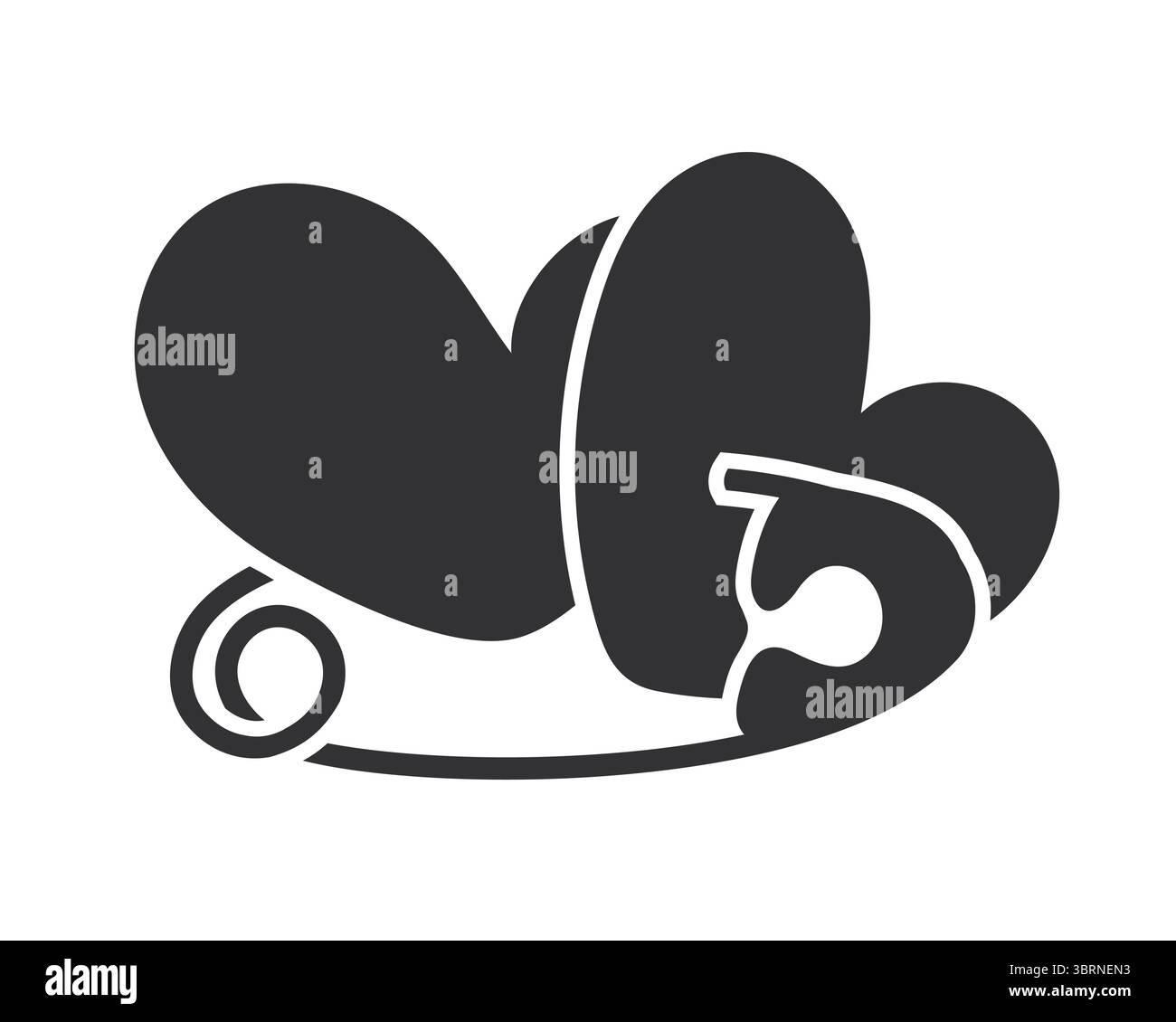 Two hearts linked by a safety pin. A minimalist vector illustration ...