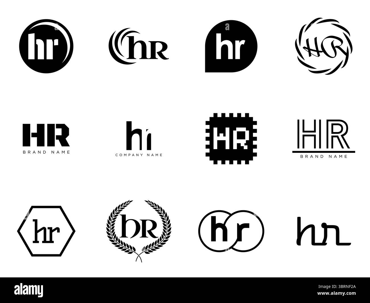HR logo company template. Letter h and r logotype. Set different ...