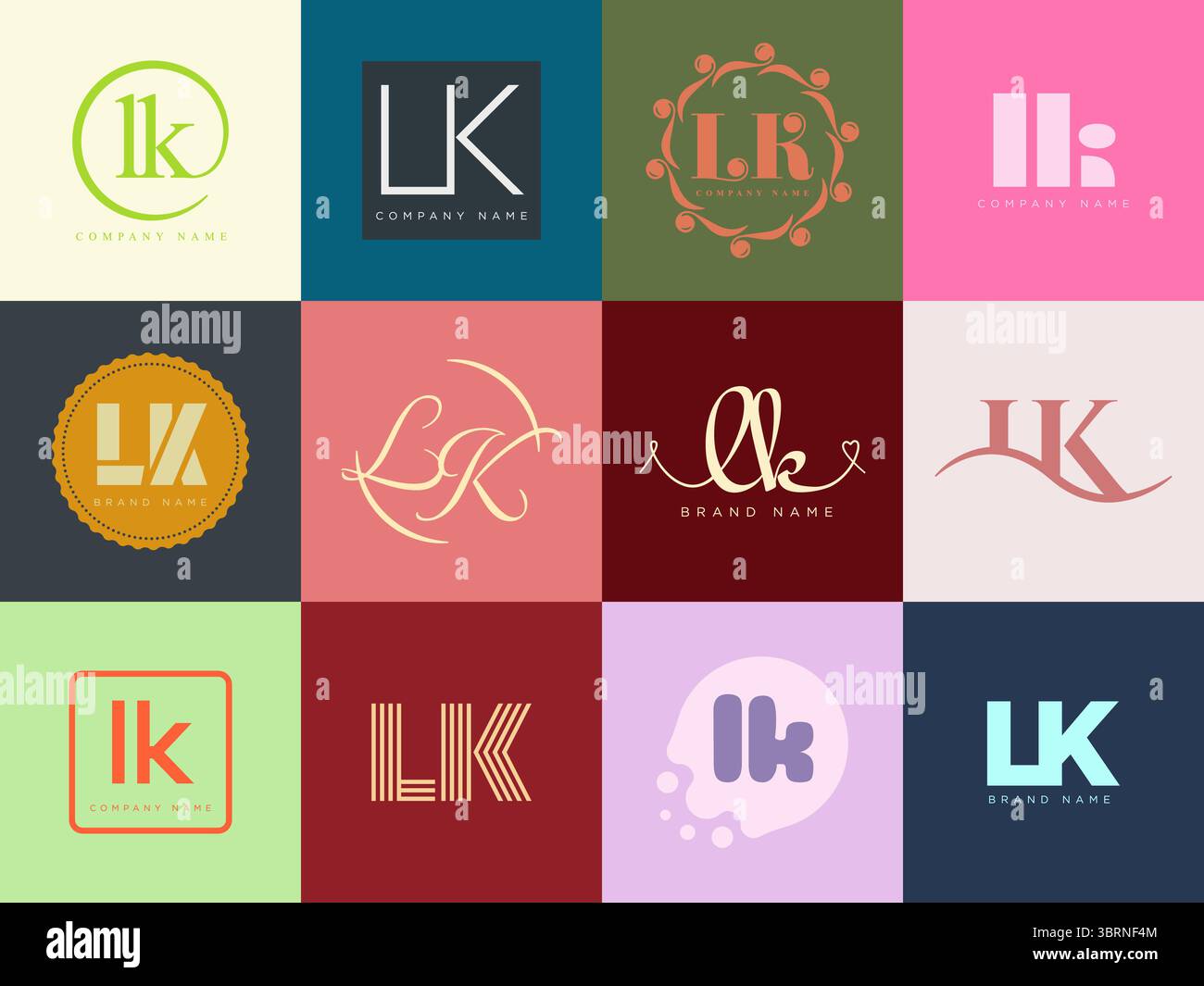 LK logo company template. Letter l and k logotype. Set different ...