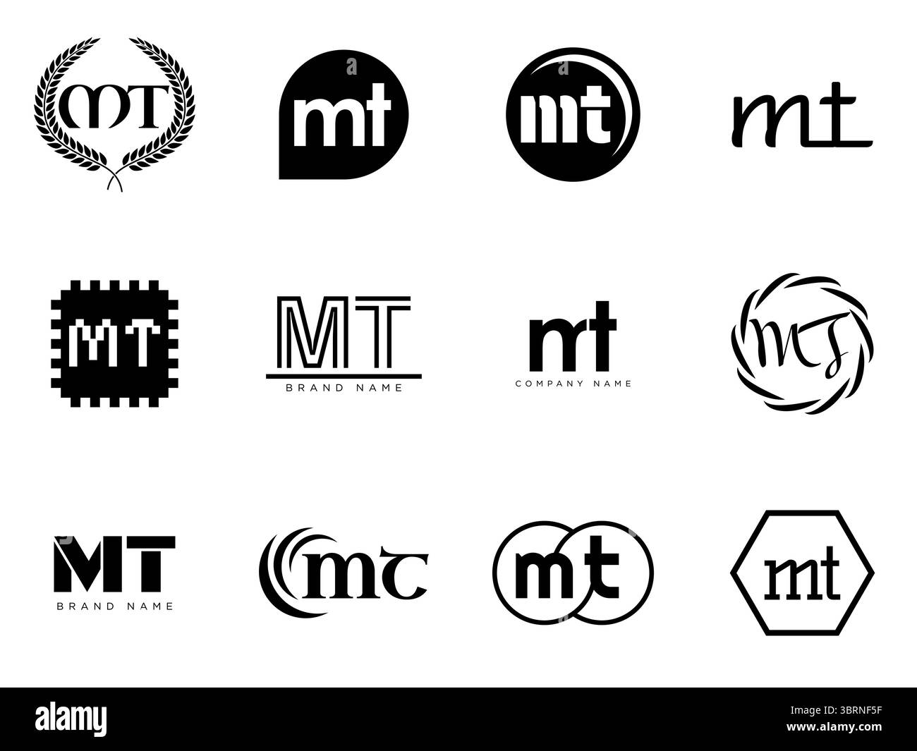 MT logo company template. Letter m and t logotype. Set different ...
