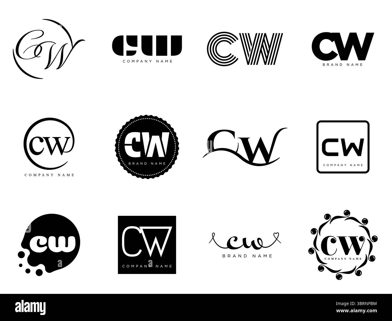 CW logo company template. Letter c and w logotype. Set different ...