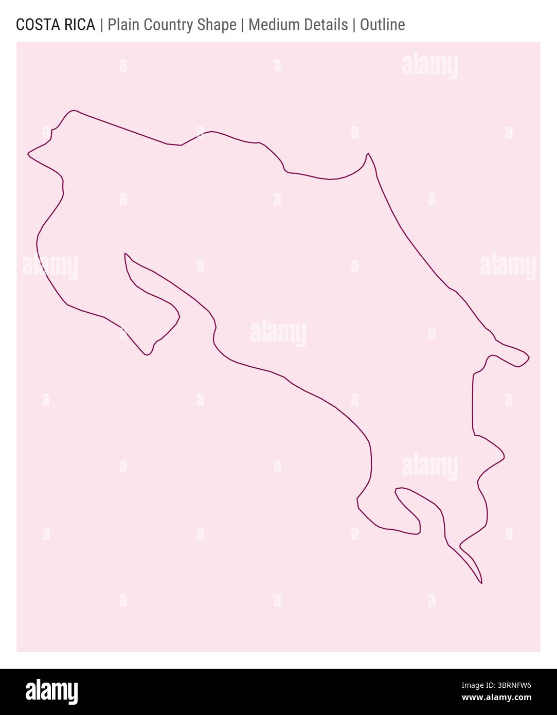 Costa Rica plain country map. Medium Details. Outline style. Shape of ...