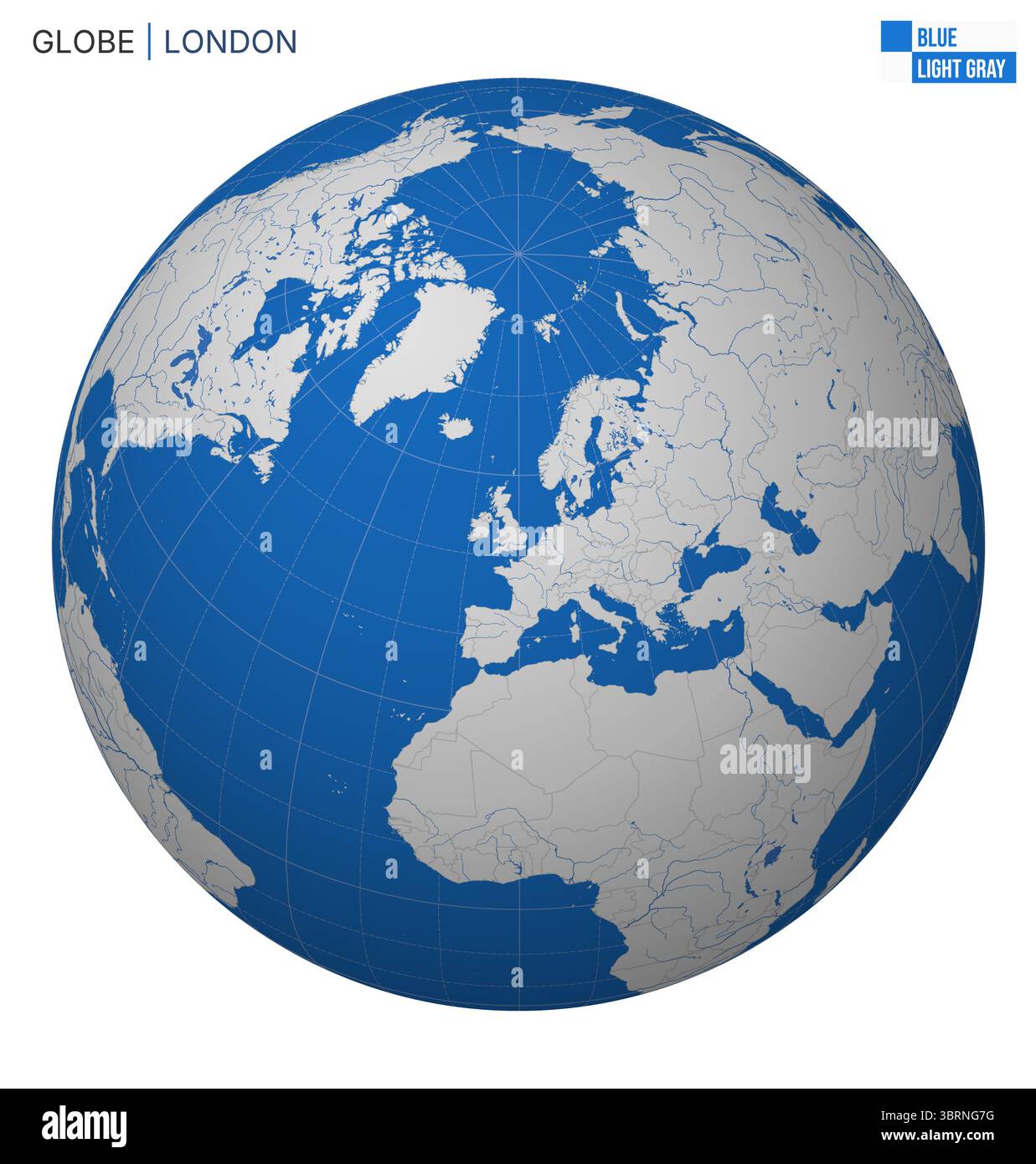 Vector Globe centered to London. Blue Light Gray palette. World map ...
