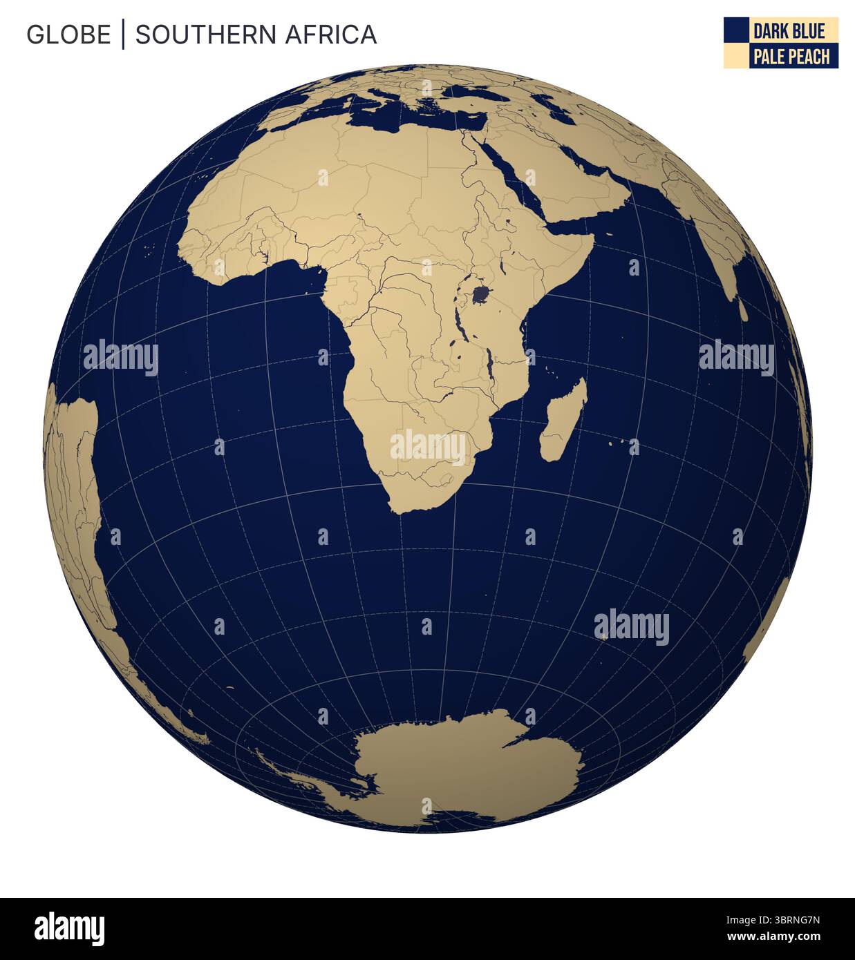 Vector Globe centered to Southern Africa. Dark Blue Pale Peach palette ...
