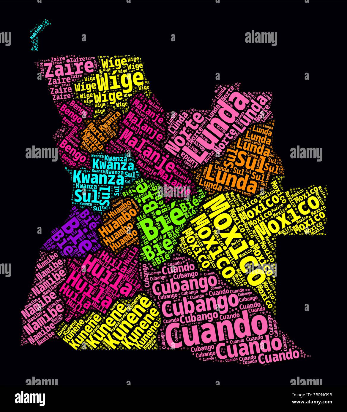 Angola Word Cloud. Region names of the country in Portuguese language ...