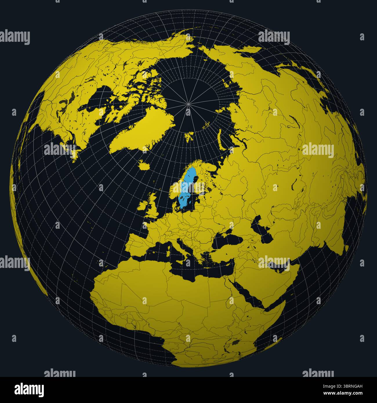 Sweden on Globe. Country view on the world map in Charcoal Bright ...