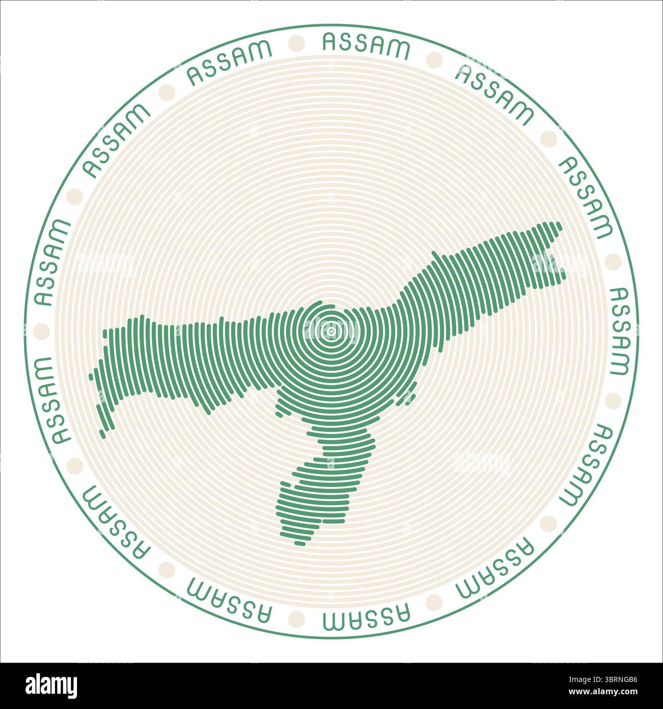 Assam round logo design. State shape built of rings. Assam text around ...