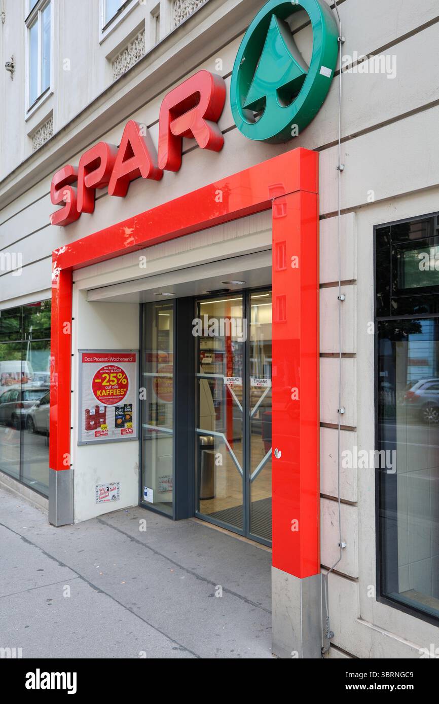 Vienna, Austria - 12. July 2025: SPAR supermarket entrance in Vienna ...
