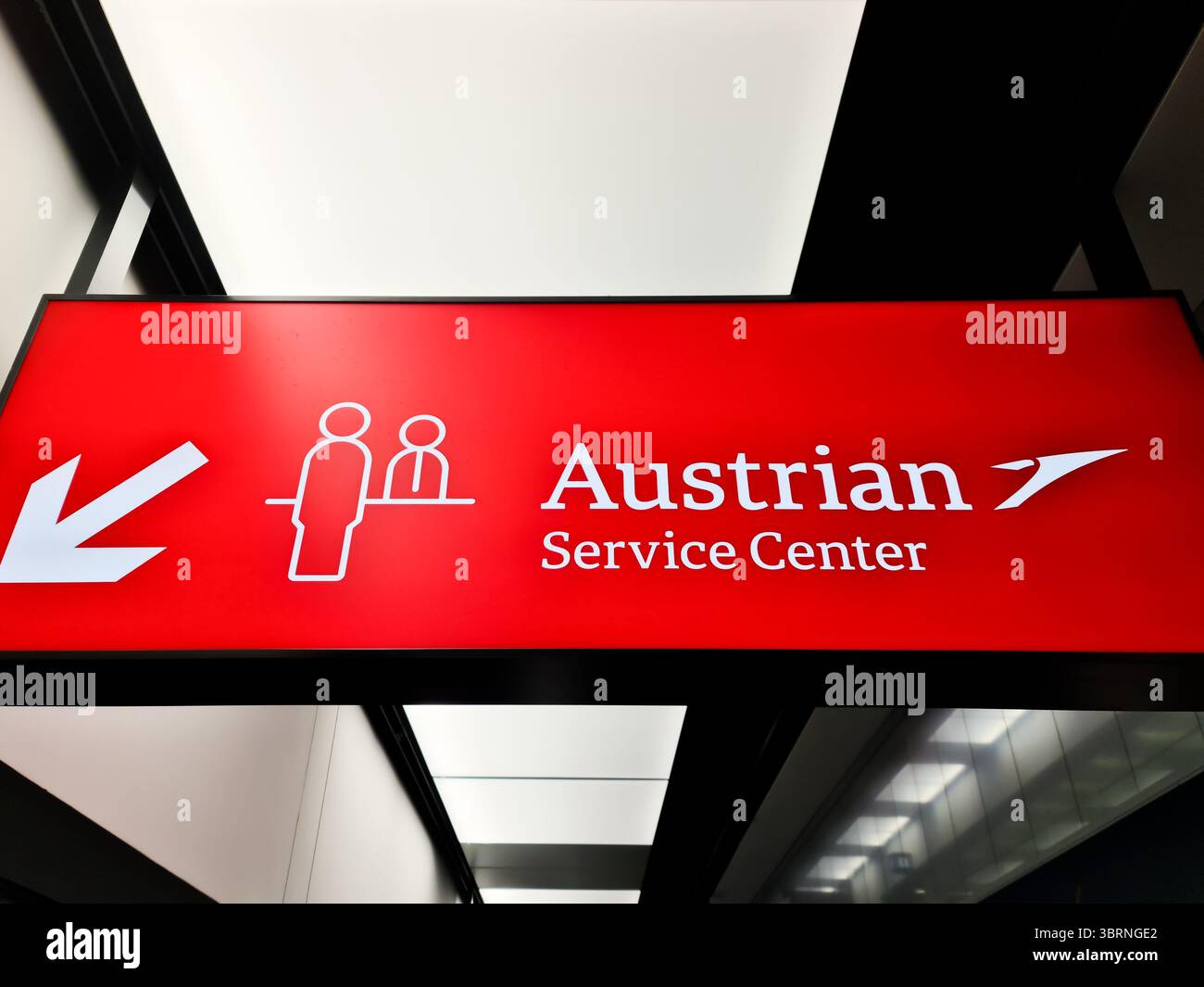 Vienna, Austria - 12. July 2025: Red sign indicating Austrian Airlines ...