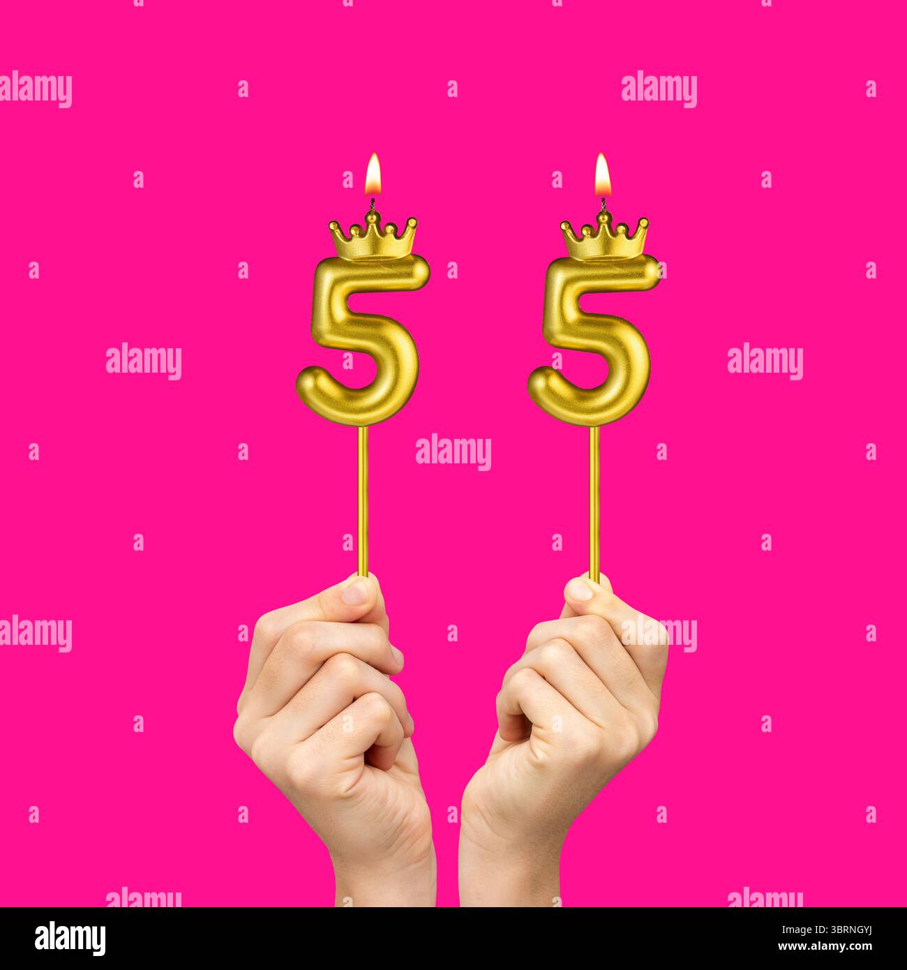 Birthday on a fuchsia background with the number 55 - Hands holding ...