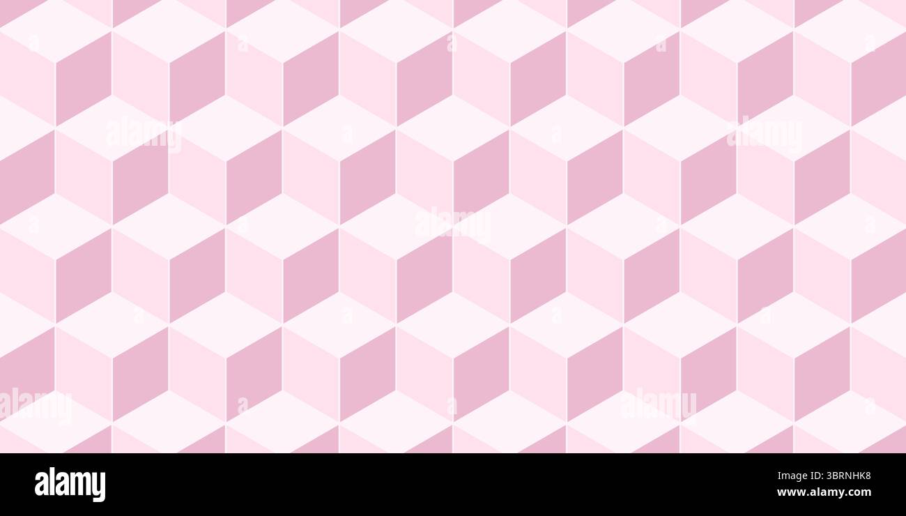 Pink cube shapes pattern. Repeated squares in 3d isometric projection. Tile floor mosaic texture ...