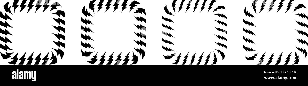 Set of square frames with bolt print. Quadrangle borders with flash ...