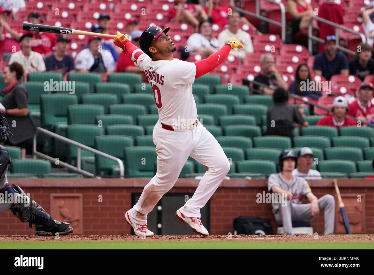 St. Louis Cardinals' Willson Contreras hits a two-run double during the fifth inning of a ...