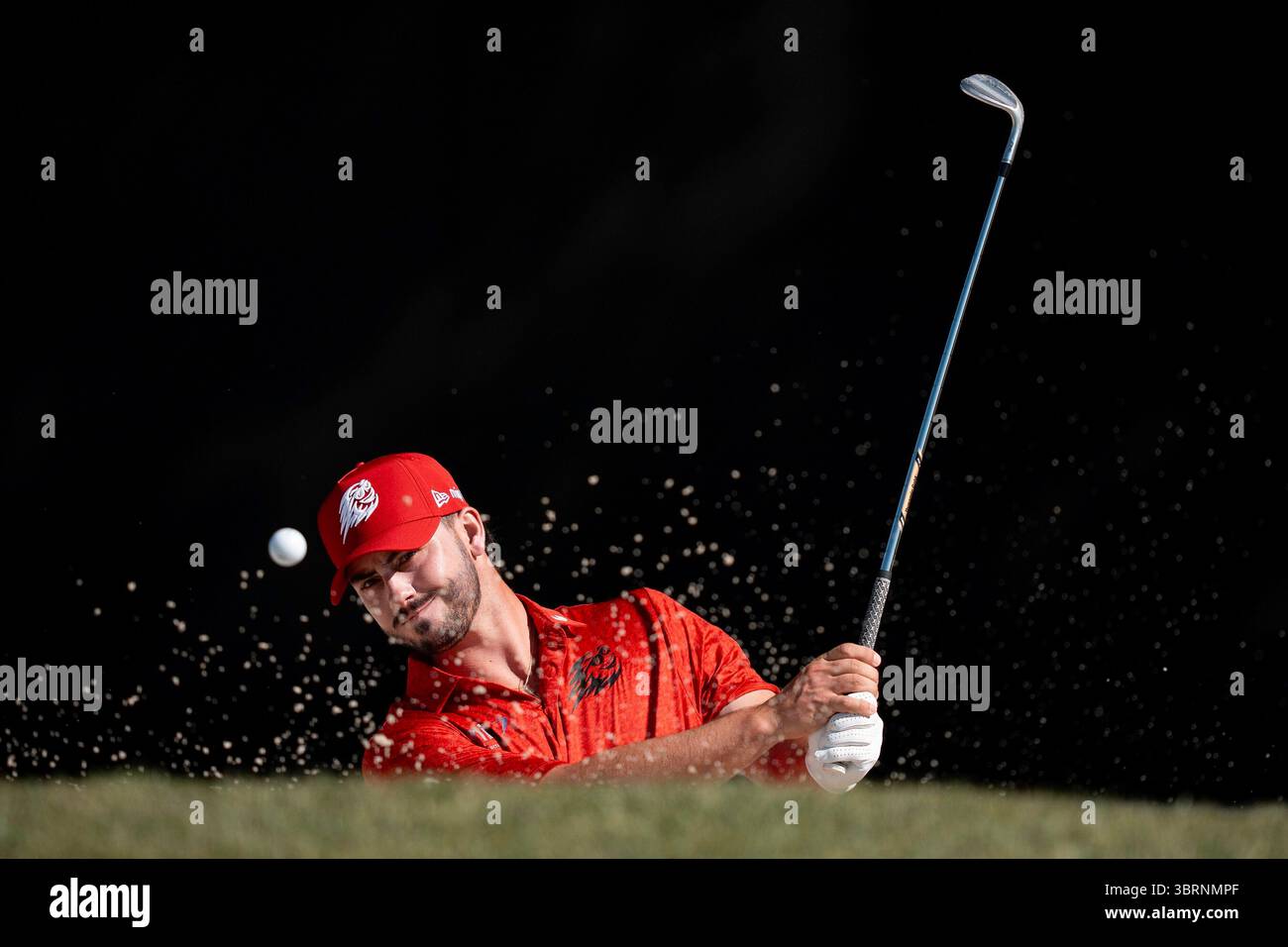 Josele Ballester, of Fireballs GC, hits from a bunker during the final ...