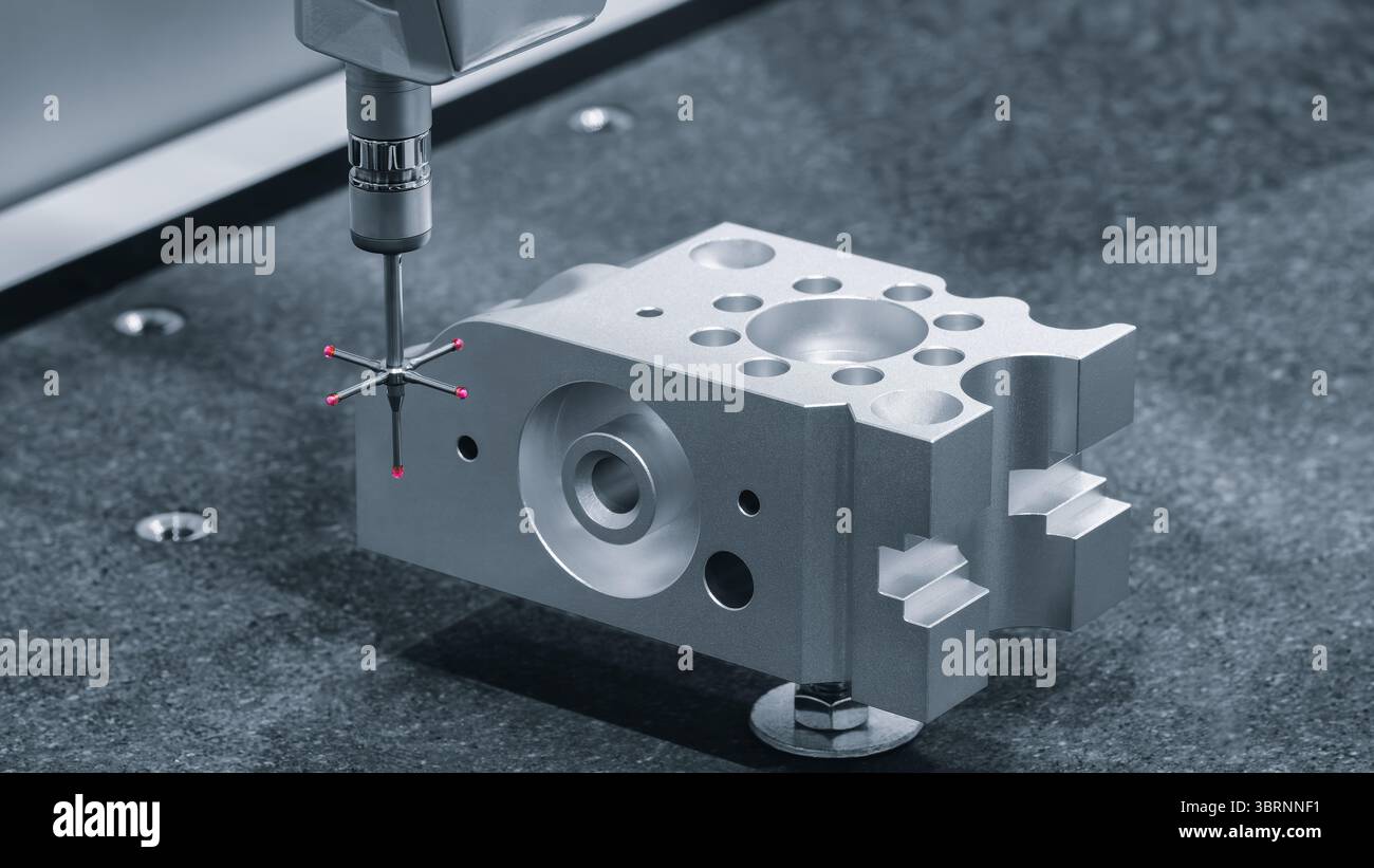 Quality control on milling metal CNC machine, coordinate measuring ...