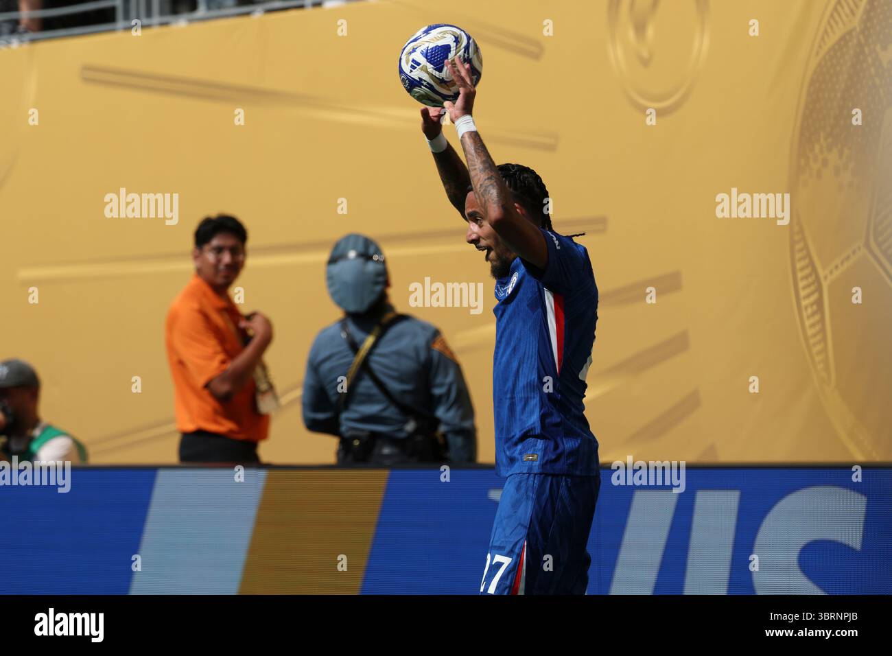 EAST RUTHERFORD, NJ - JULY 13: Chelsea defender Malo Gusto (27) throws ...