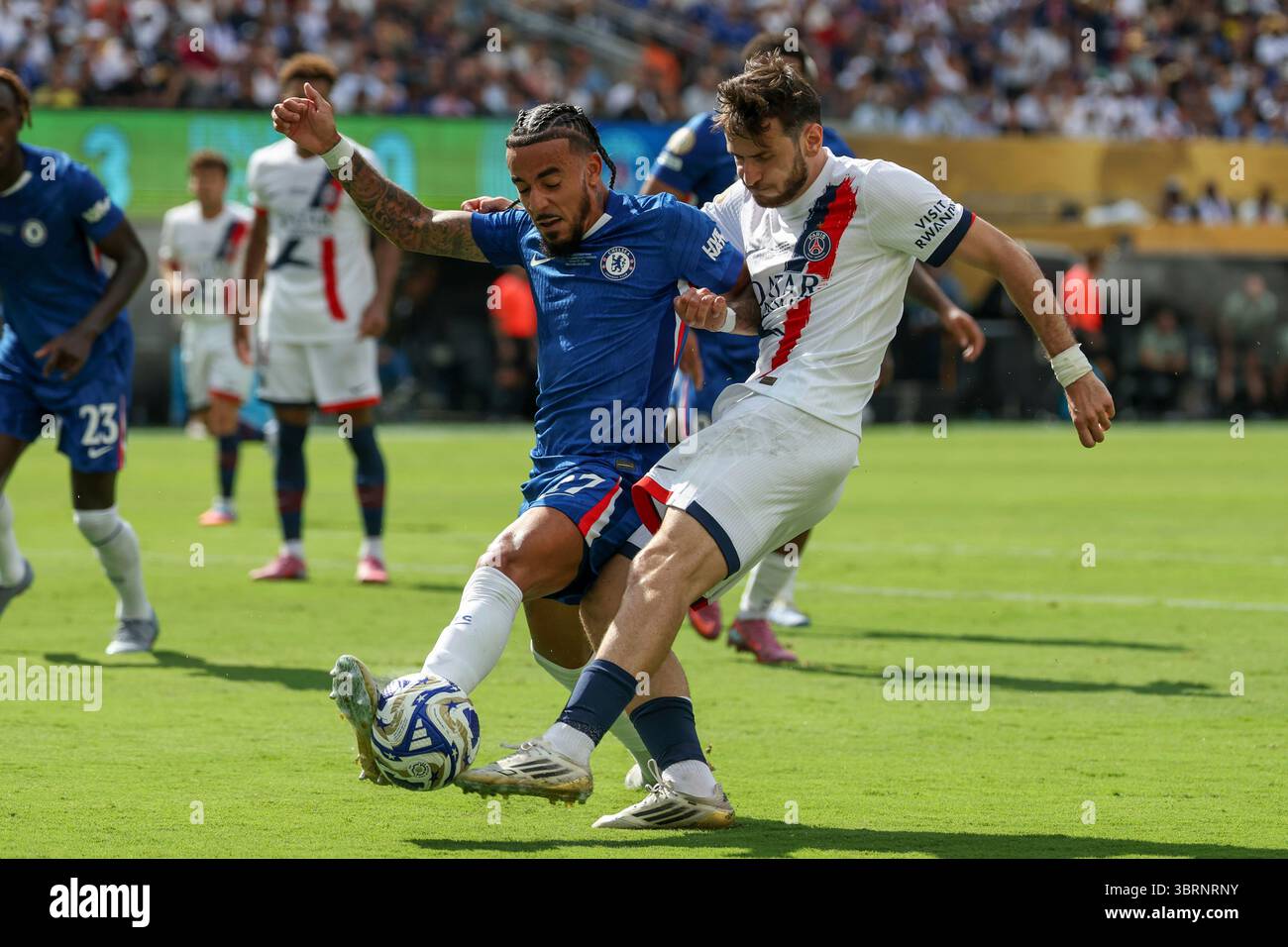 EAST RUTHERFORD, NJ - JULY 13: Chelsea defender Malo Gusto (27) blocks ...