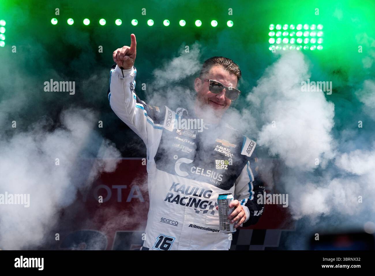 AJ Allmendinger is introduced before a NASCAR Cup Series auto race at ...