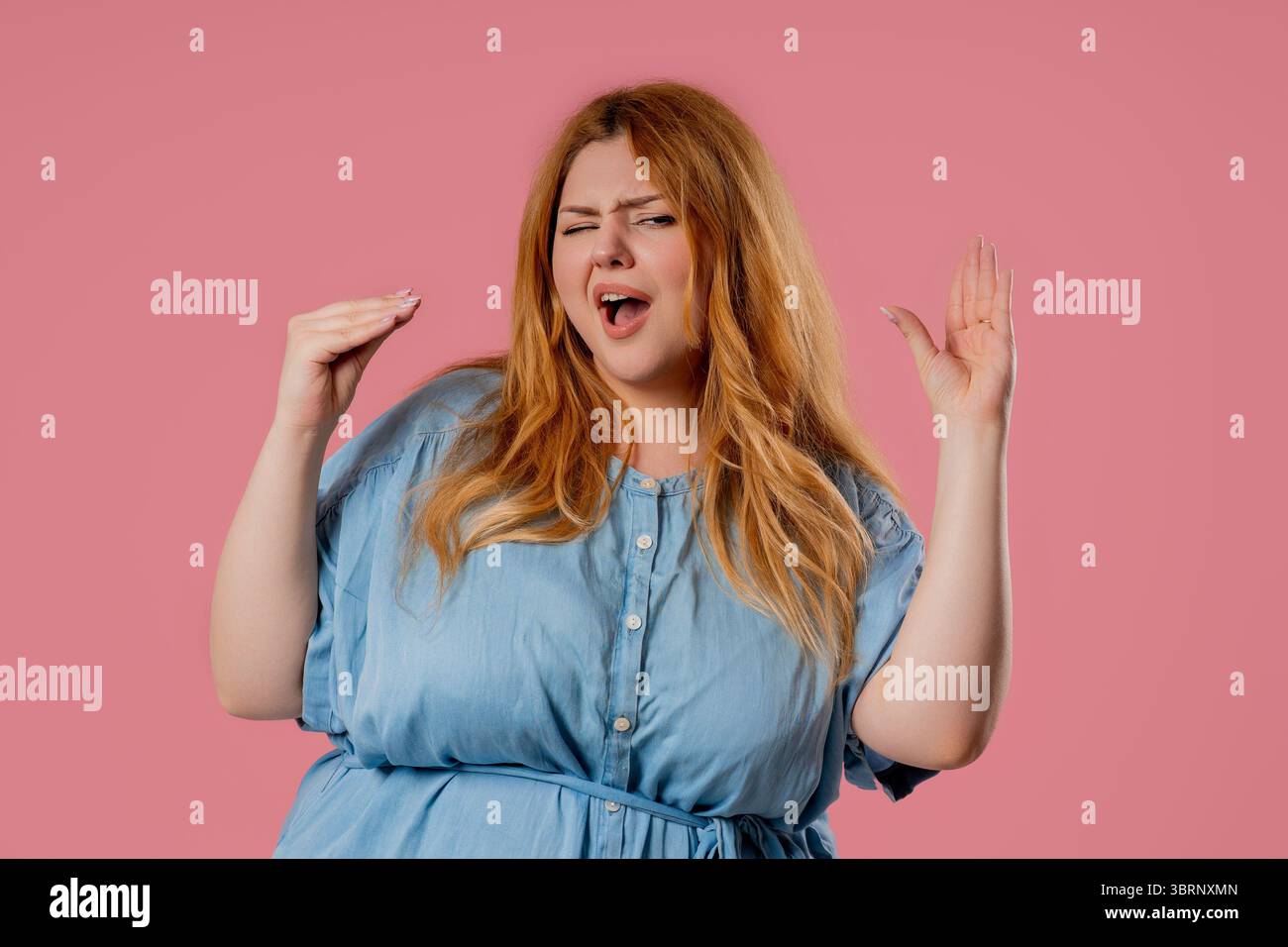 Plus Size Woman Rolls Eyes And Makes Blah-Blah Gesture, Bored Facial ...