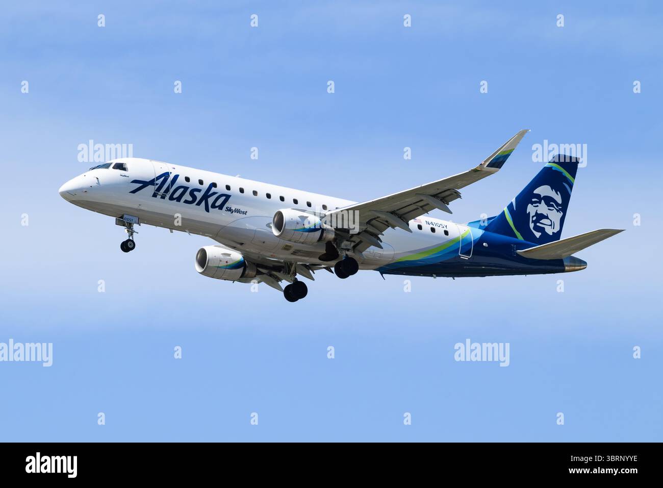 SeaTac, WA, USA - July 2, 2025; Alaska SkyWest Embraer 175 regional jet ...