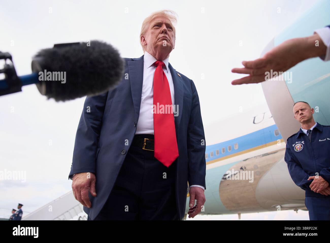 President Donald Trump speaks to the media, Sunday, July 13, 2025, on ...