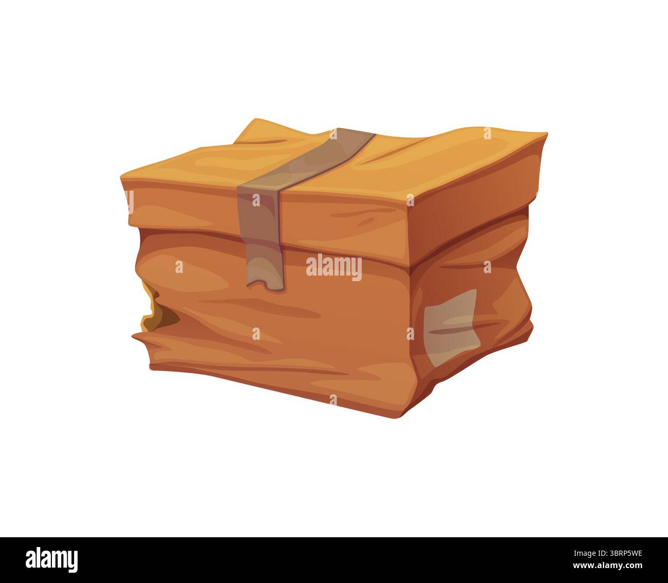 Damaged and crumpled package cardboard box. Ripped dirty delivery package, broken crushed ...