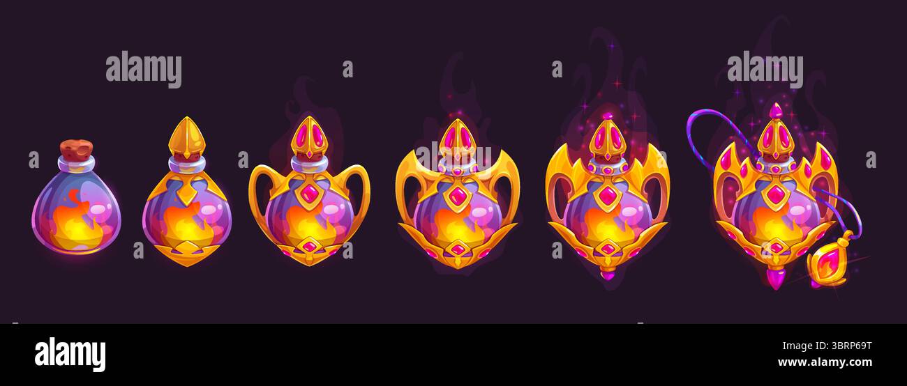 Magic fire, game rank badge for level progress stage and cartoon asset ...