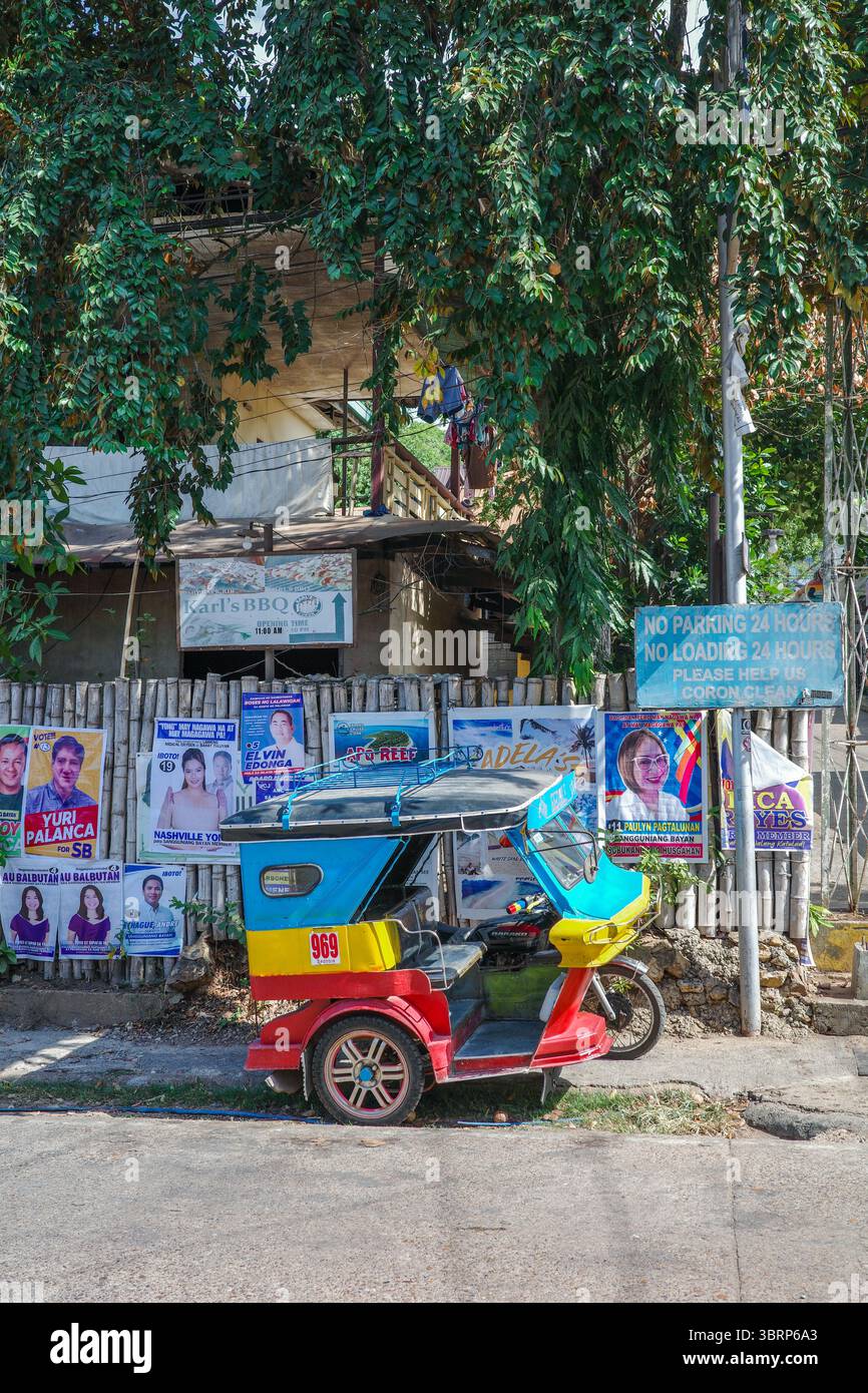 A traditional Filipino tricycle, a public transport for locals in Coron ...