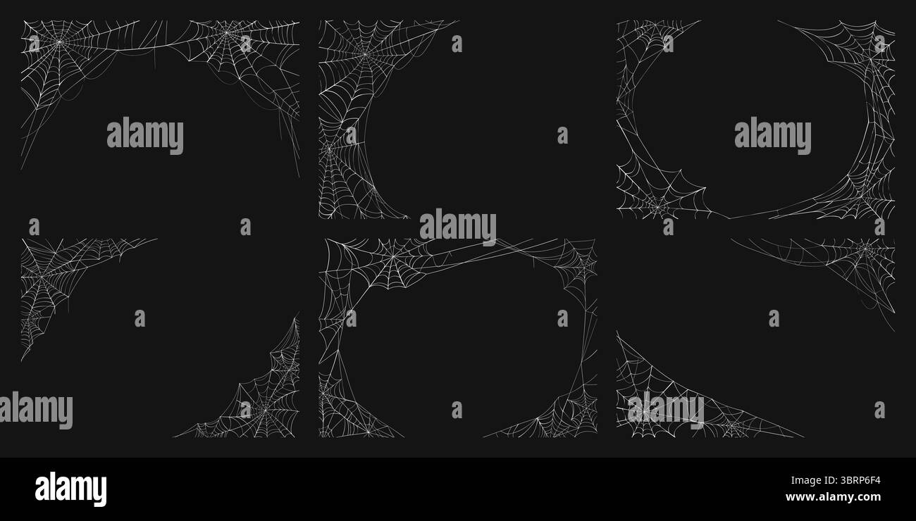Realistic Halloween spider cobweb frames. Web, spiderweb vector set ...