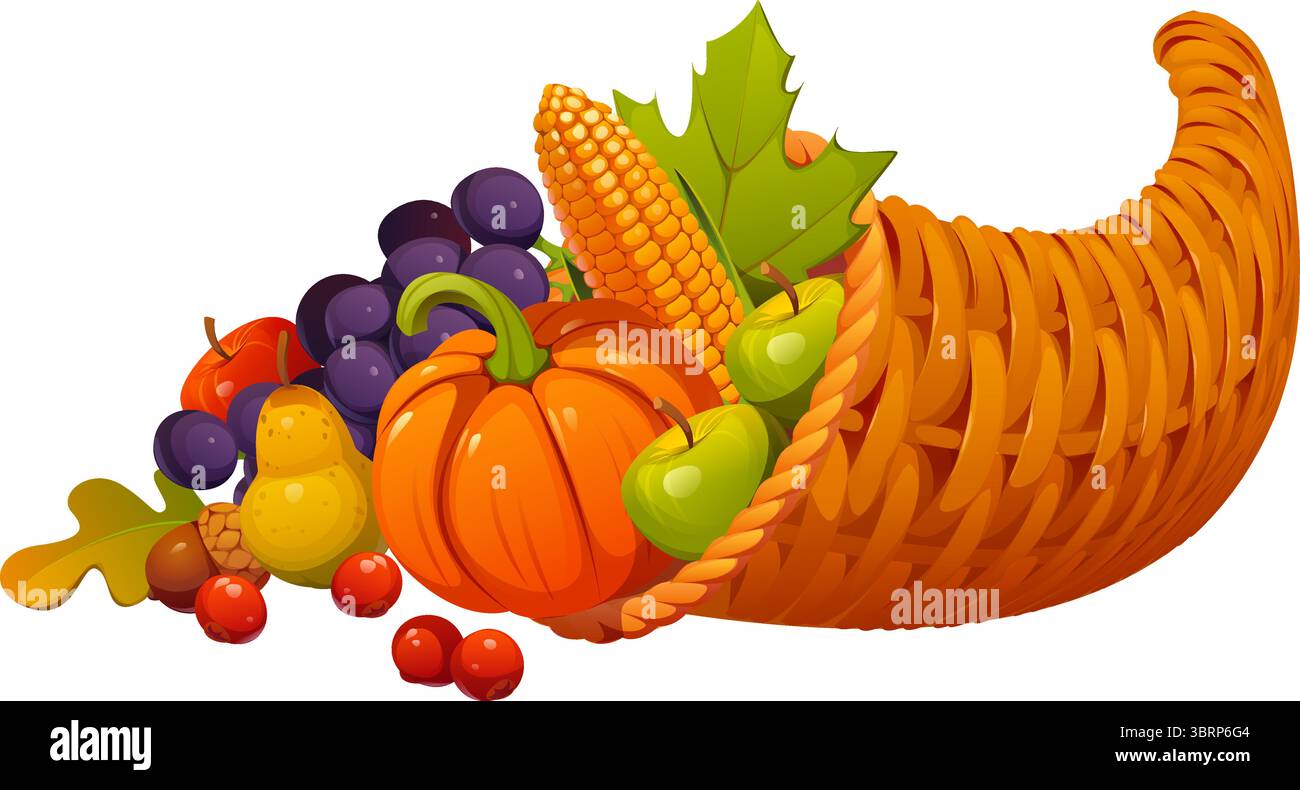 Cornucopia happy Thanksgiving holiday and harvest symbol. Isolated ...