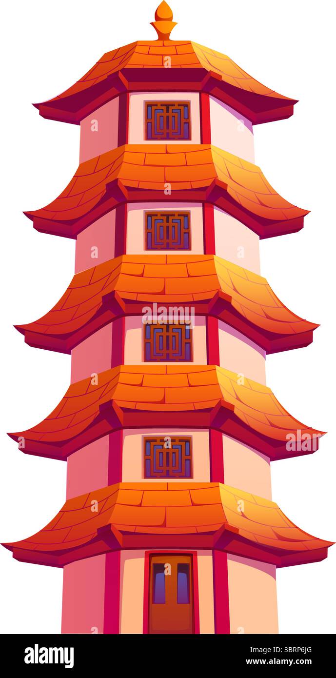 Cartoon Asian building tower or pagoda, Chinese temple or Chinatown ...
